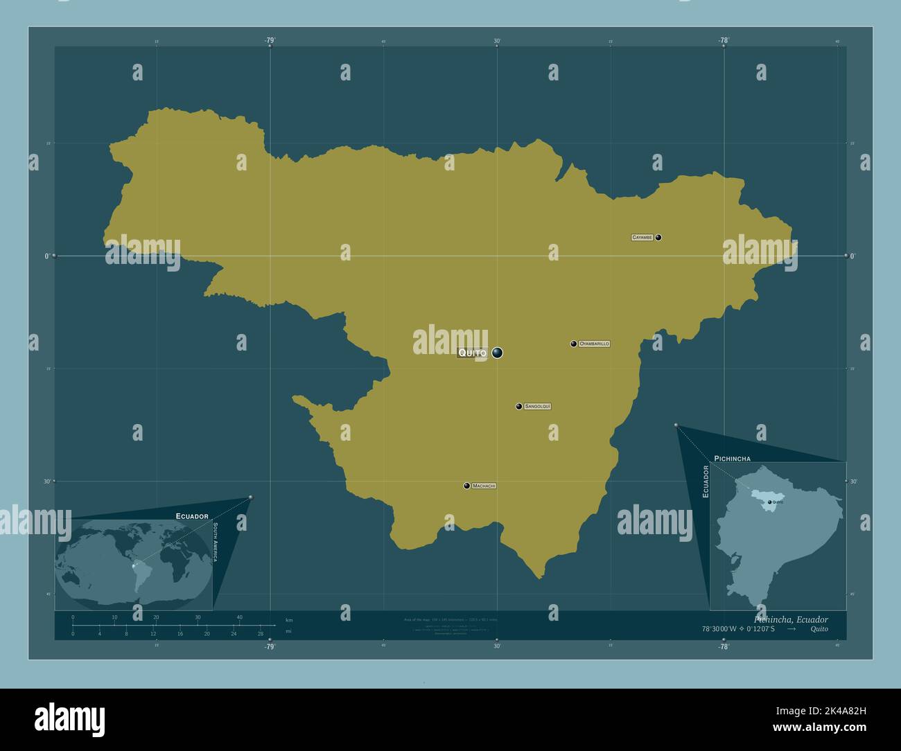 Pichincha, province of Ecuador. Solid color shape. Locations and names ...