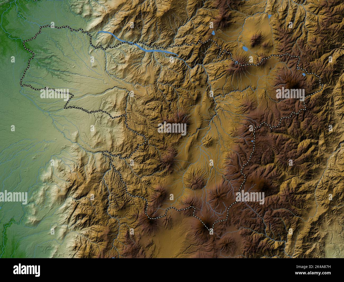 Pichincha, province of Ecuador. Colored elevation map with lakes and ...
