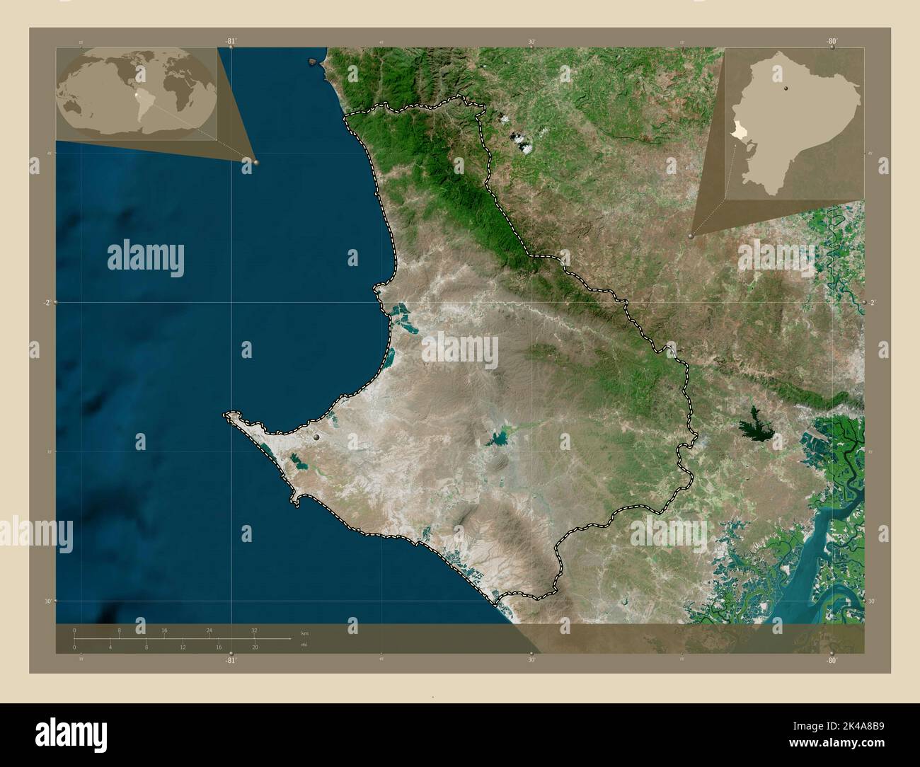 Santa Elena, province of Ecuador. High resolution satellite map. Corner ...