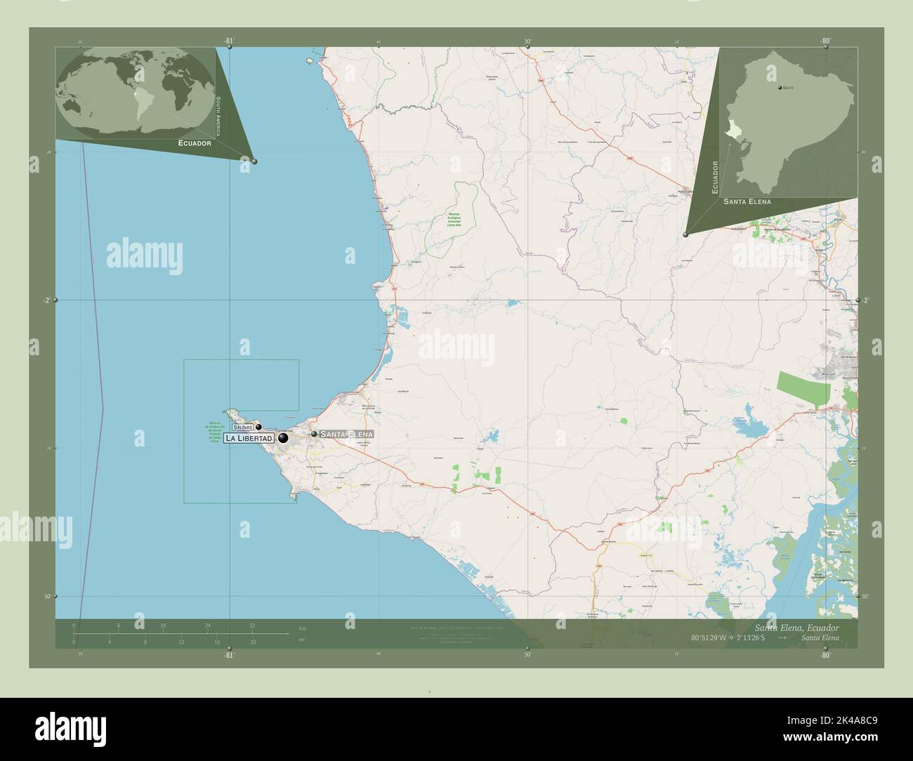 Santa Elena, province of Ecuador. Open Street Map. Locations and names ...