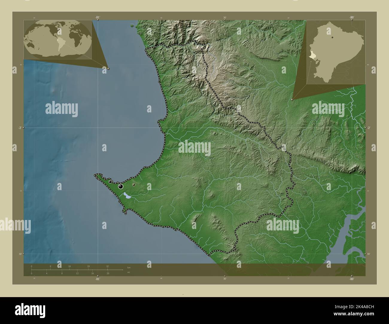 Santa Elena, province of Ecuador. Elevation map colored in wiki style ...