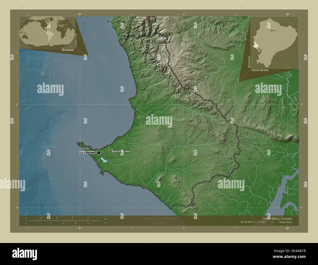 Santa Elena, province of Ecuador. Elevation map colored in wiki style ...