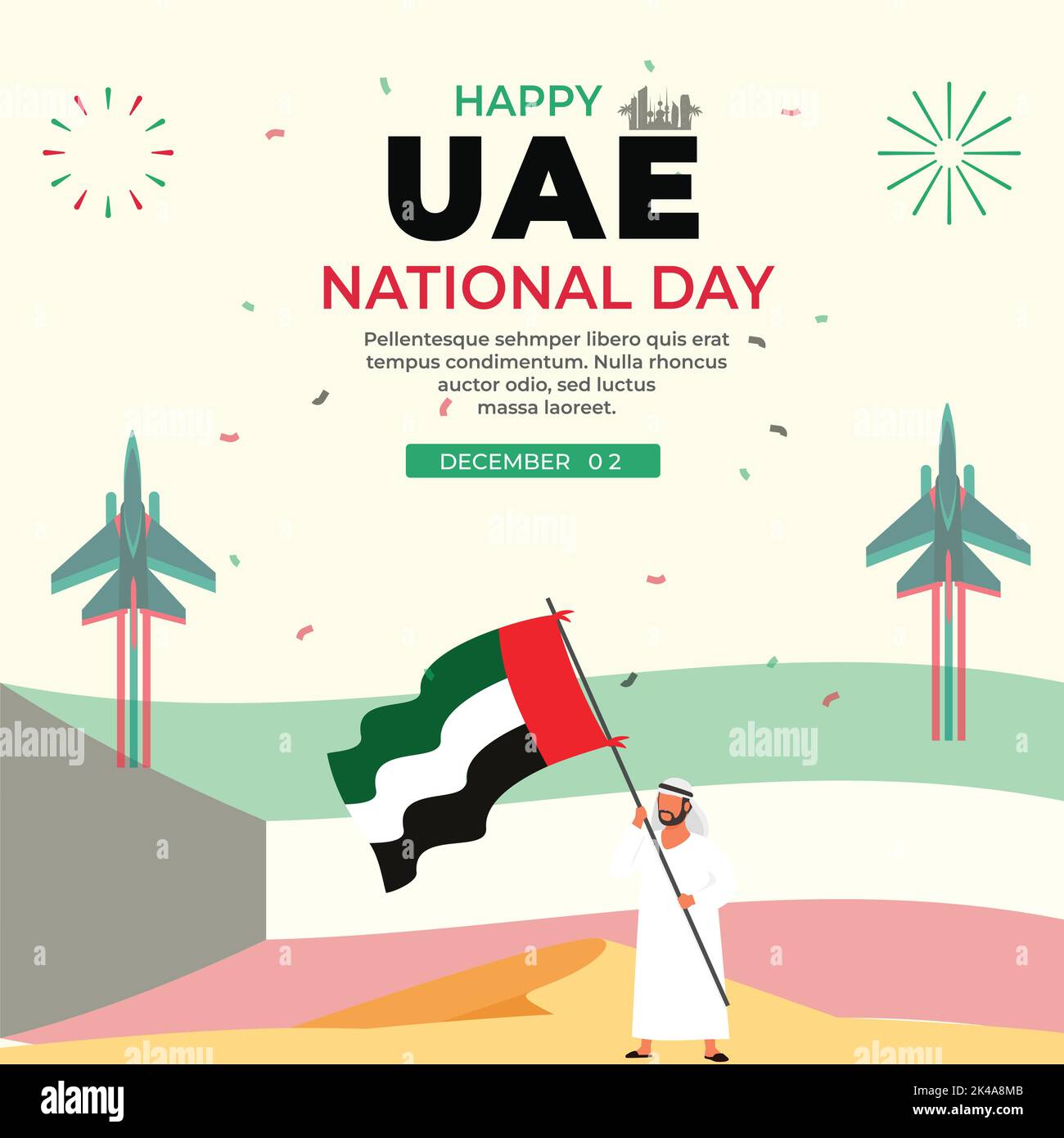 An illustrated template for UAE national day celebration with a ...