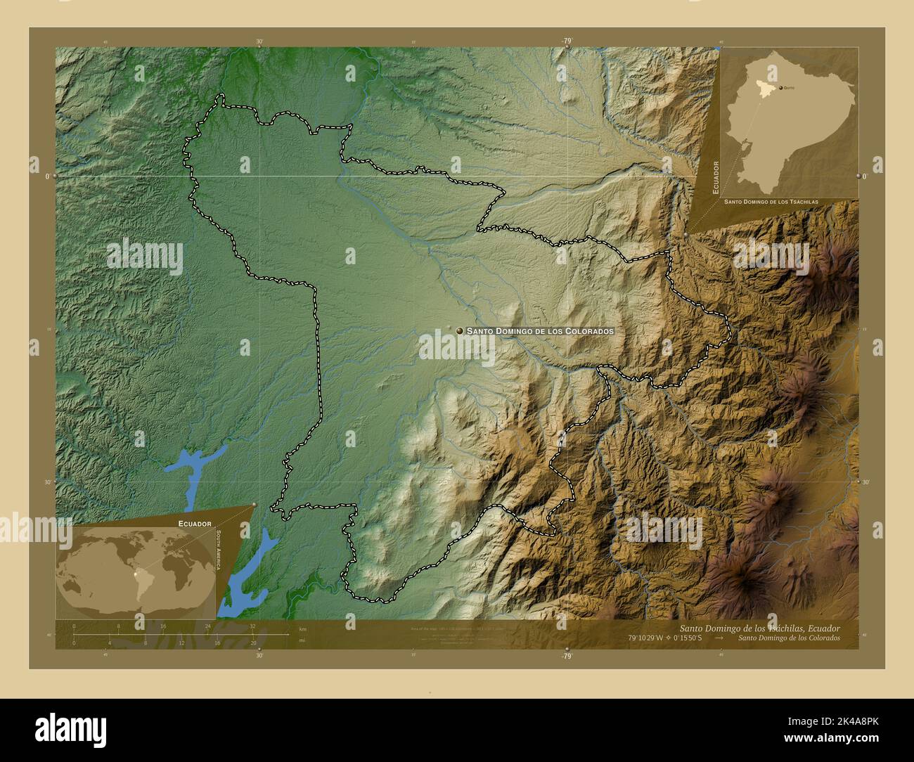 Santo Domingo de los Tsachilas, province of Ecuador. Colored elevation ...