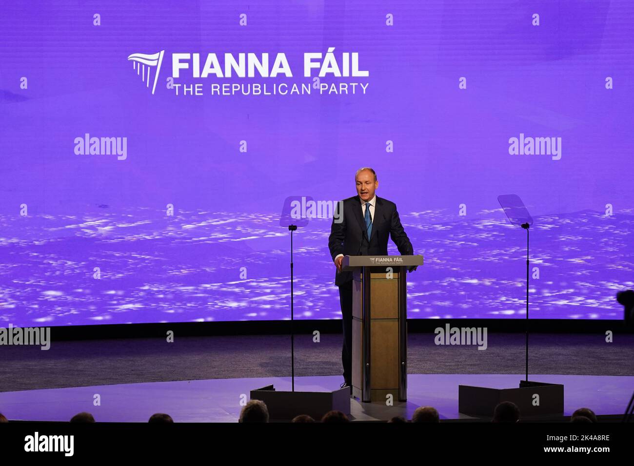 Party leader Micheal Martin addresses the Fianna Fail annual conference at the RDS in Dublin ...