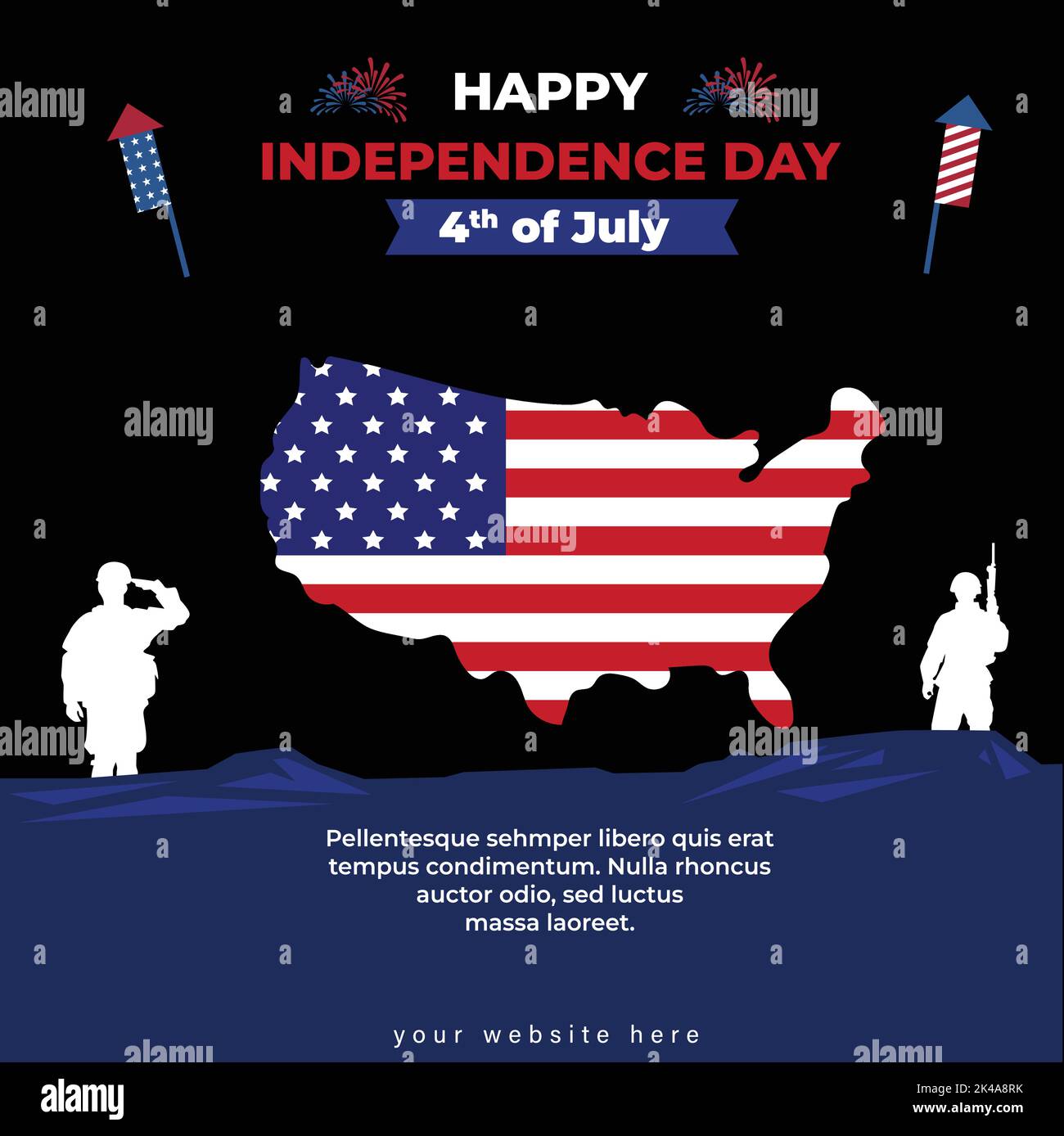 An illustrated template for the Independence Day celebration with a US ...