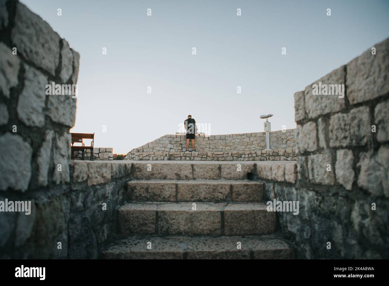 A tourist in the castle of Tesanj in Bosnia and Herzegovina Stock Photo ...