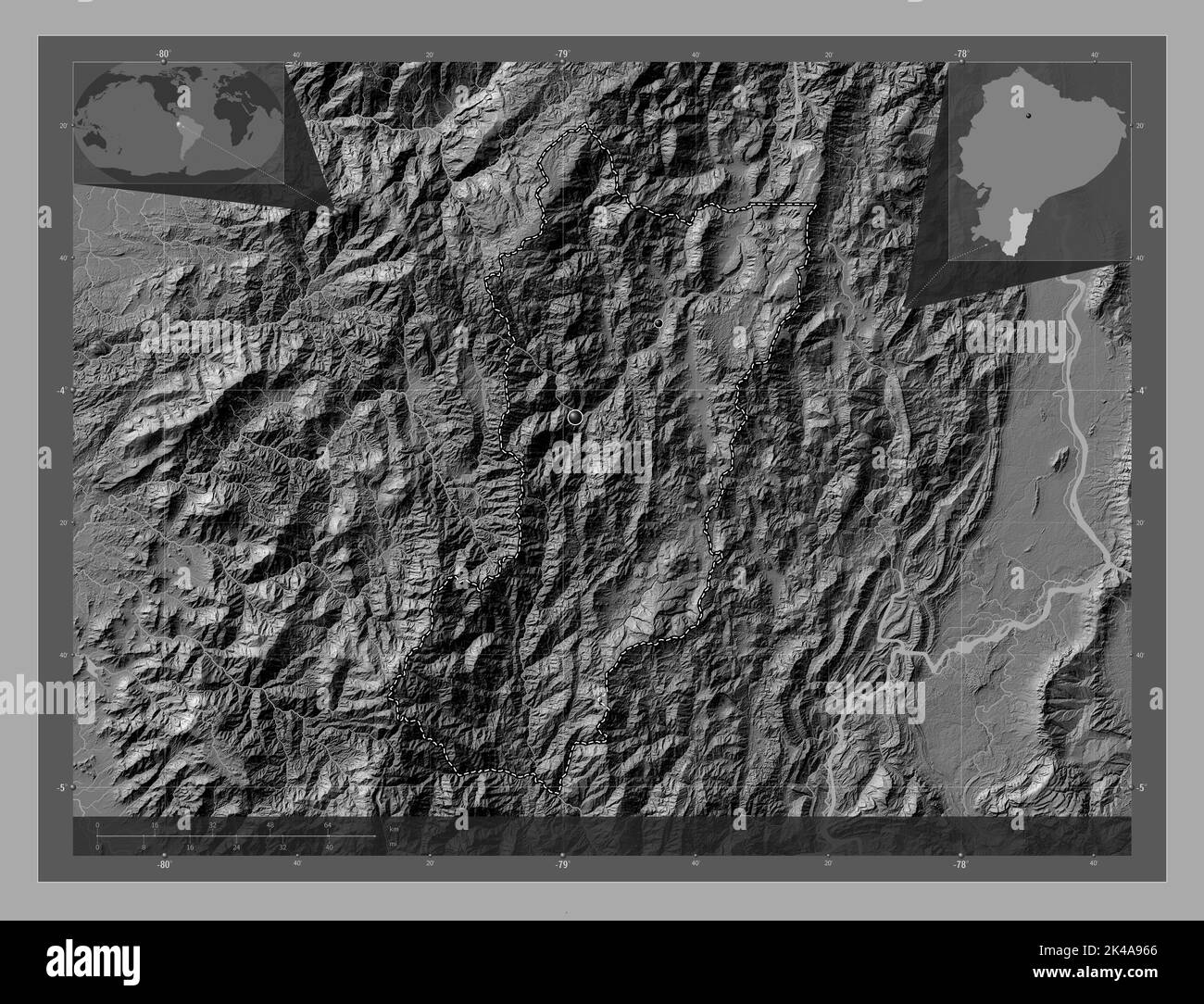 Zamora Chinchipe, province of Ecuador. Bilevel elevation map with lakes ...
