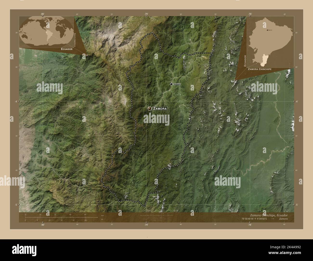Zamora Chinchipe, province of Ecuador. Low resolution satellite map ...