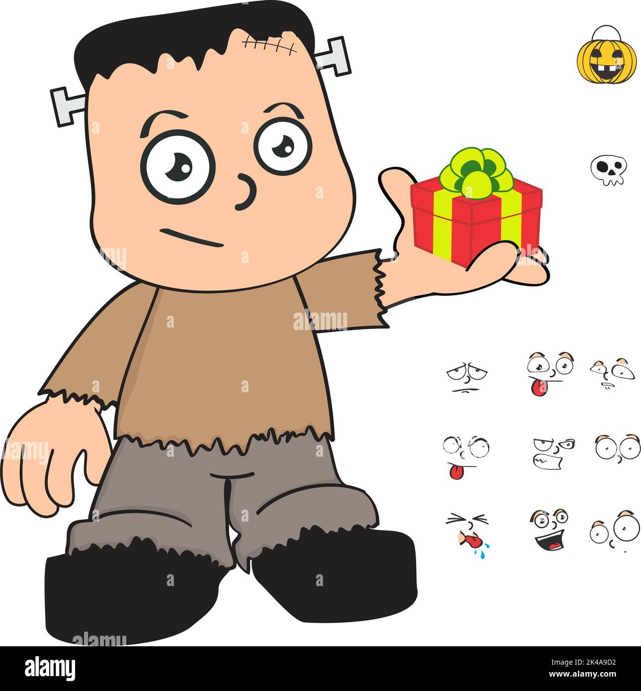 gift halloween frankenstein kid cartoon kawaii expressions set in ...