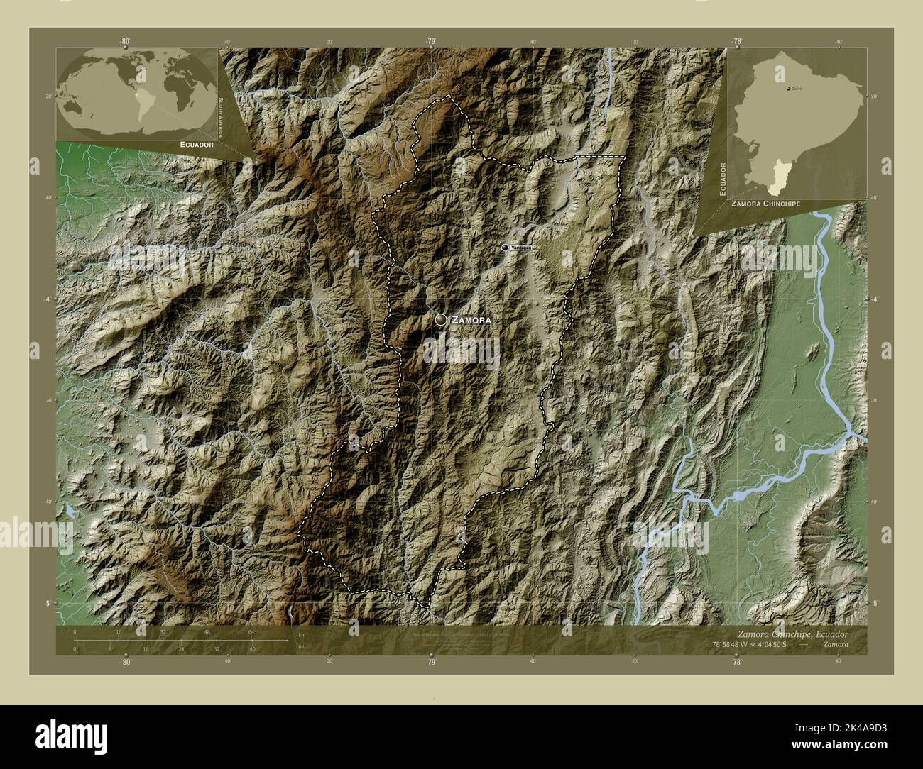 Zamora Chinchipe, province of Ecuador. Elevation map colored in wiki ...