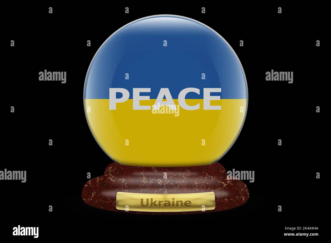 3D Flag of Ukrainian on a globe, the concept of peace in Ukraine. Stop ...