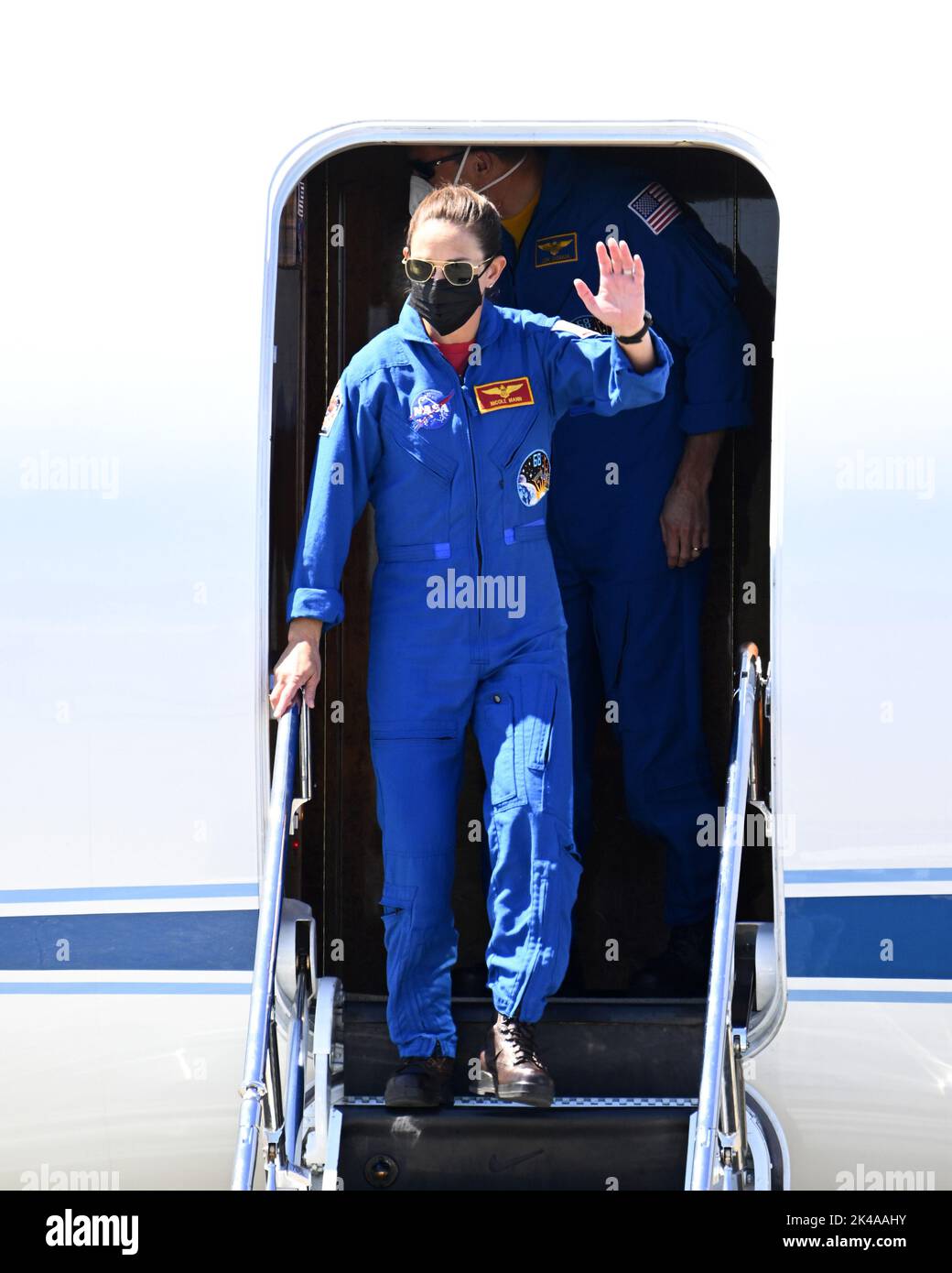 NASA Astronaut and Crew-5 Mission Commander Nicole Mann waves as she ...