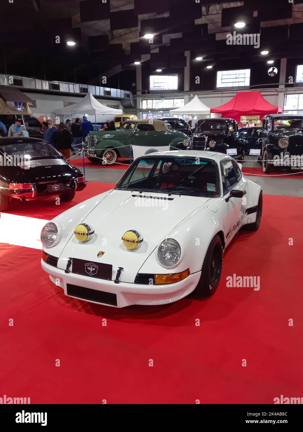 Old white sport 1973 Porsche 911 RSR Carrera speedster coupe on the red ...