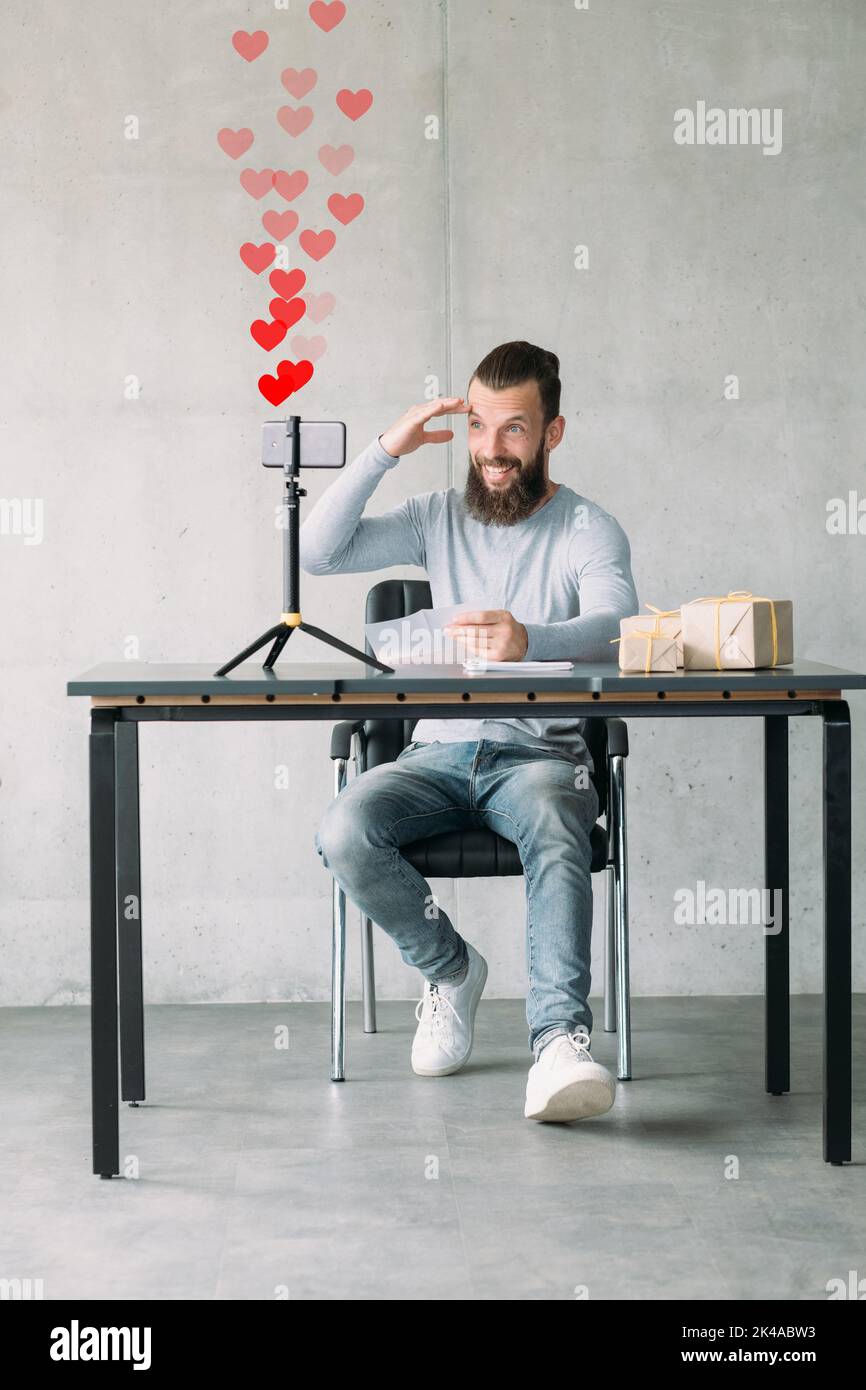 Popular video blog. Like feedback. Successful influence. Happy ...