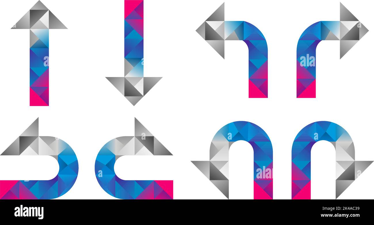 direction symbol with blue, magenta and gray color combination Stock ...