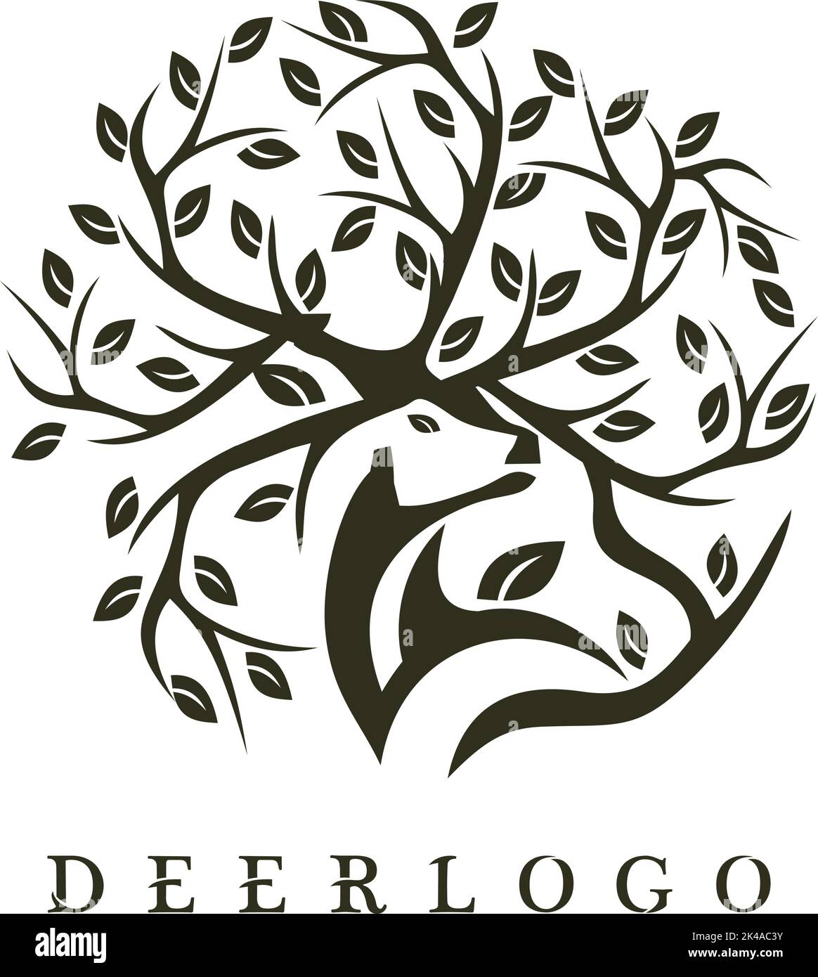 beautiful deer logo with leaf element on the antler Stock Vector Image ...