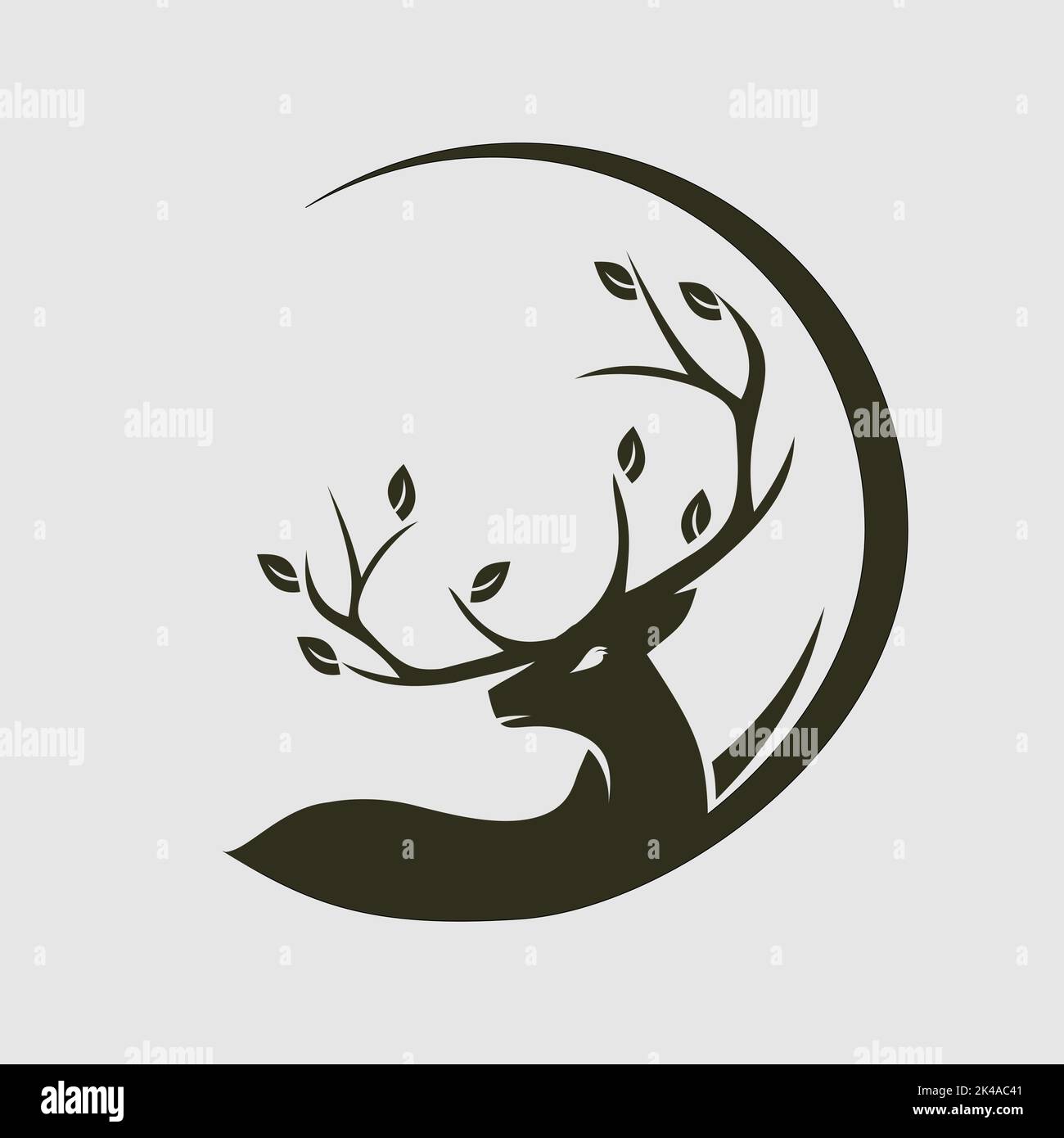 beautiful deer logo with leaf element on the antler Stock Vector Image ...