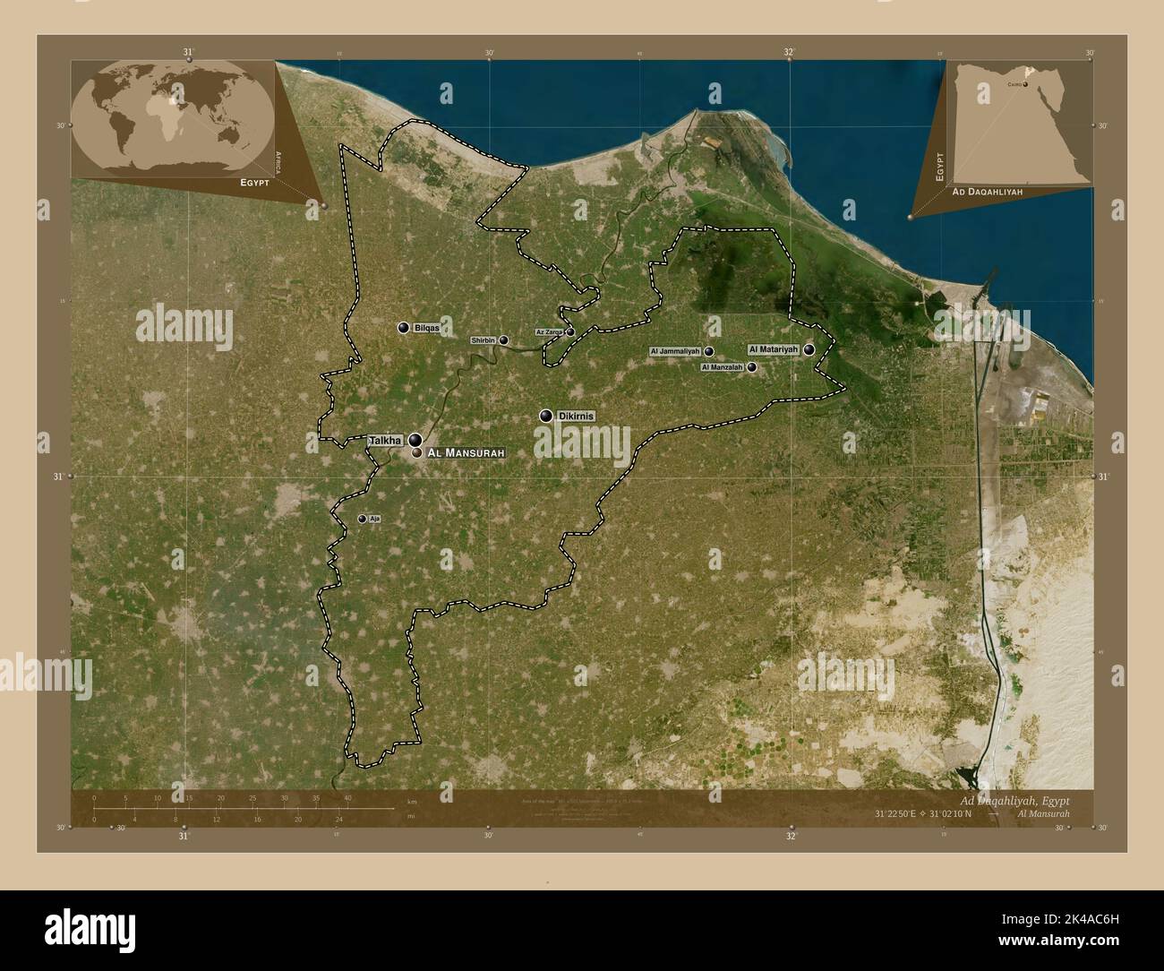 Ad Daqahliyah, governorate of Egypt. Low resolution satellite map ...