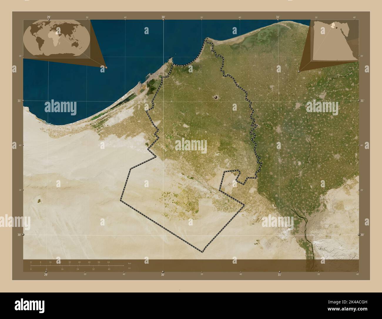 Al Buhayrah, governorate of Egypt. Low resolution satellite map. Corner ...