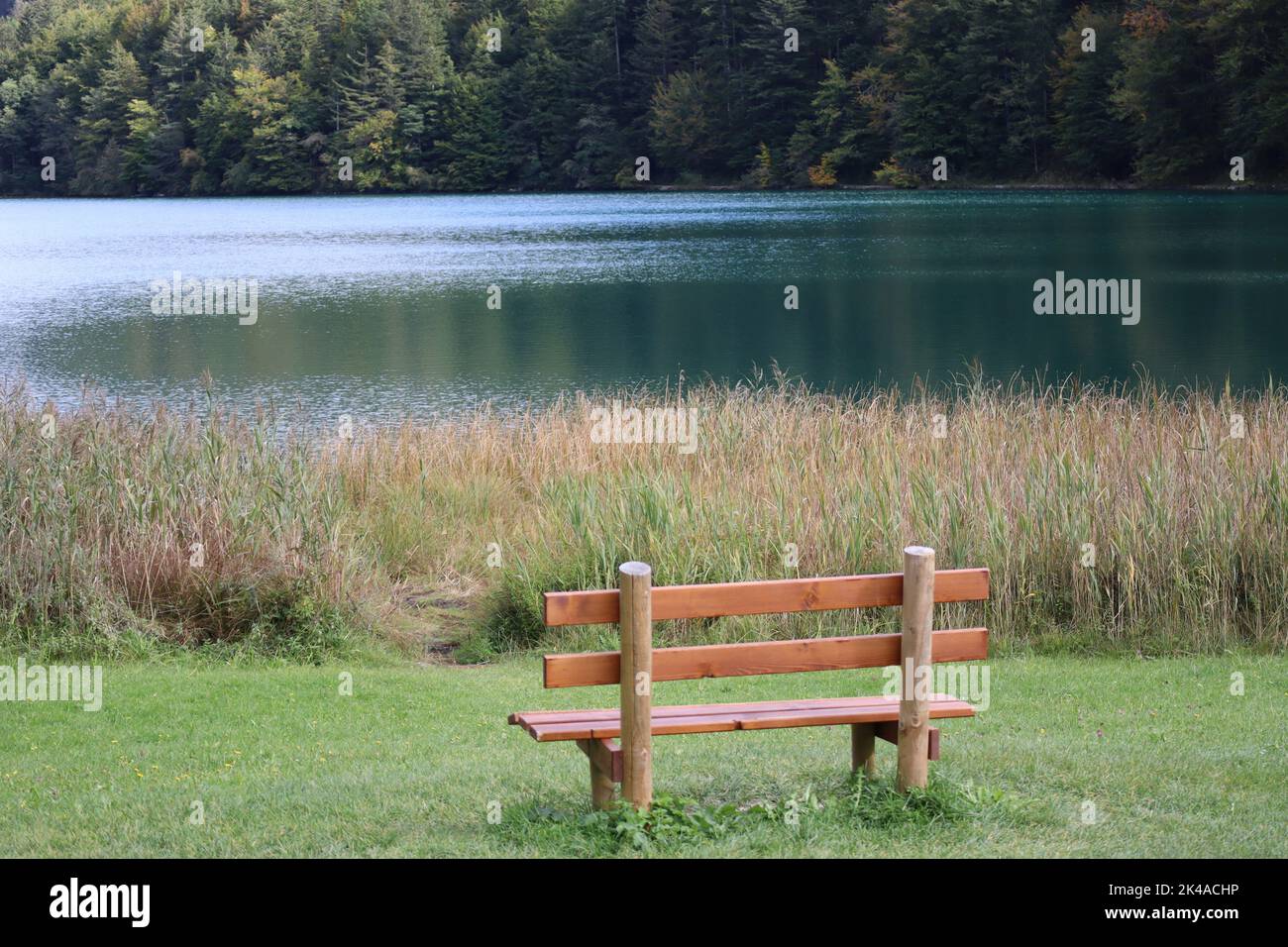 custom two-seat wooden Bench by the Lake Stock Photo - Alamy