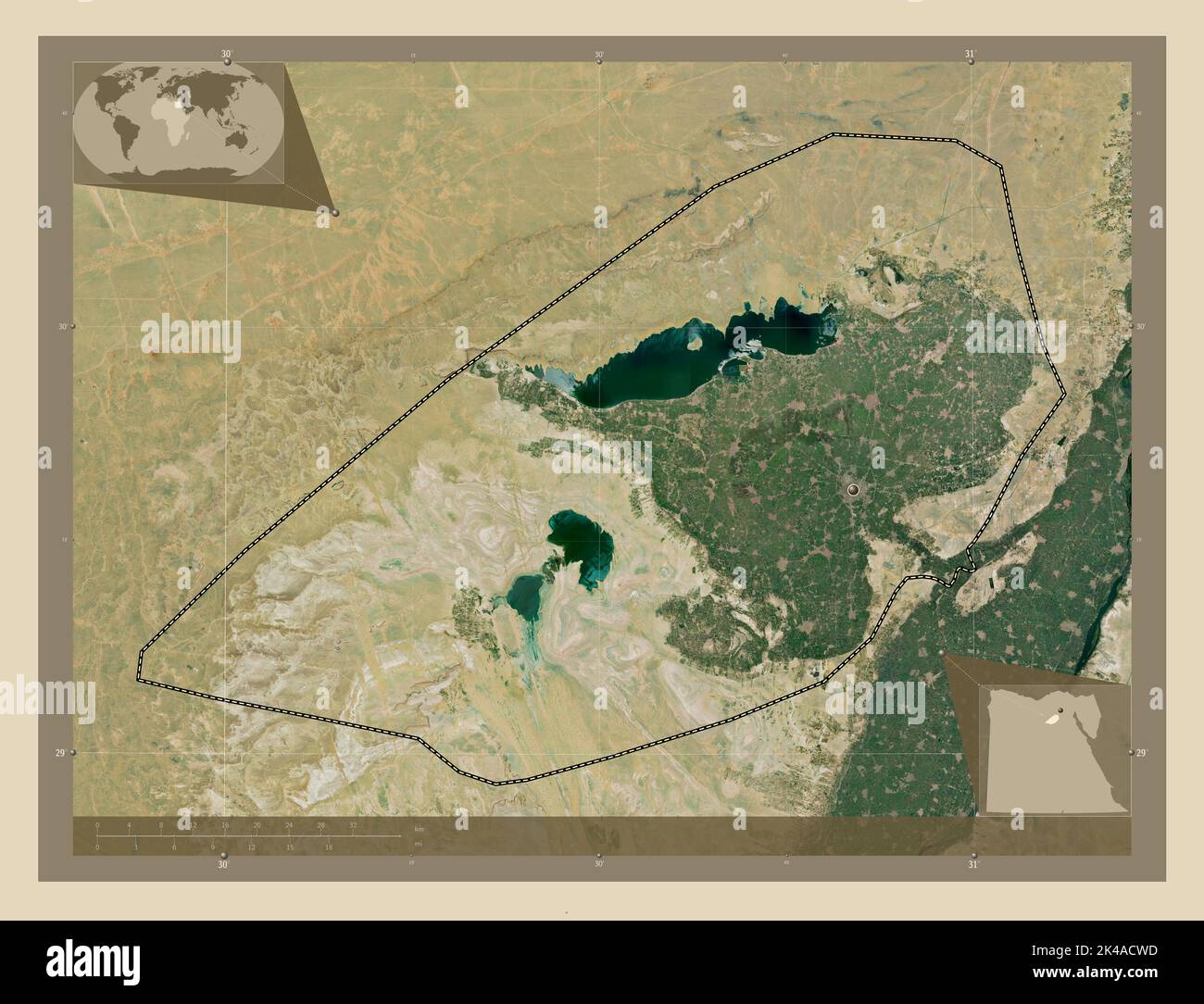 Al Fayyum, governorate of Egypt. High resolution satellite map. Corner ...