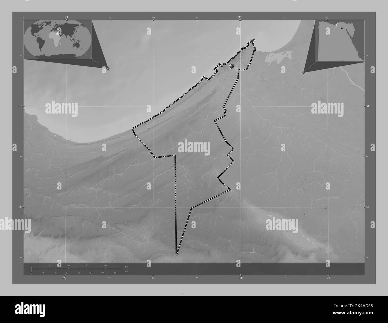 Al Iskandariyah, governorate of Egypt. Grayscale elevation map with ...