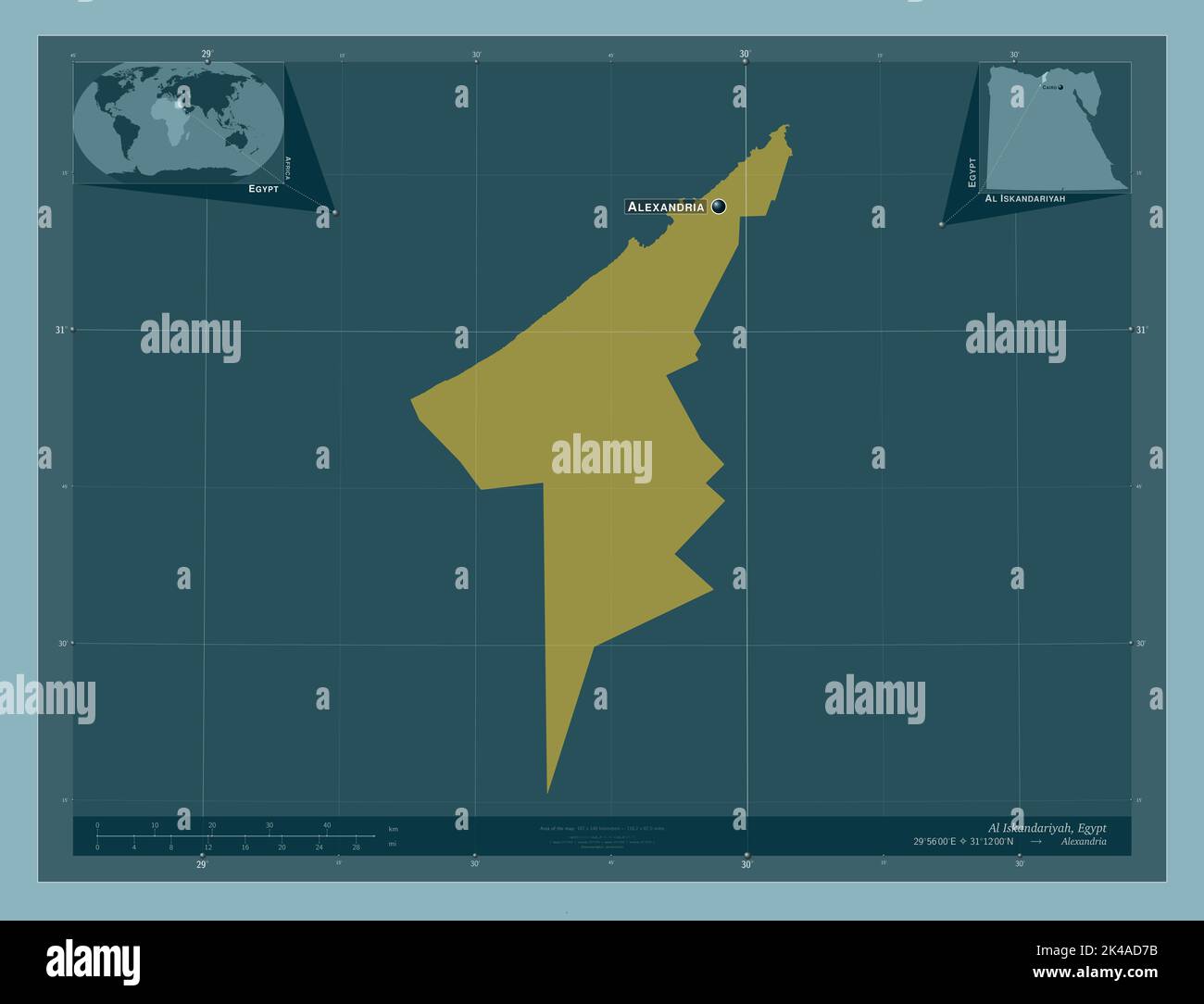 Al Iskandariyah, governorate of Egypt. Solid color shape. Locations and ...