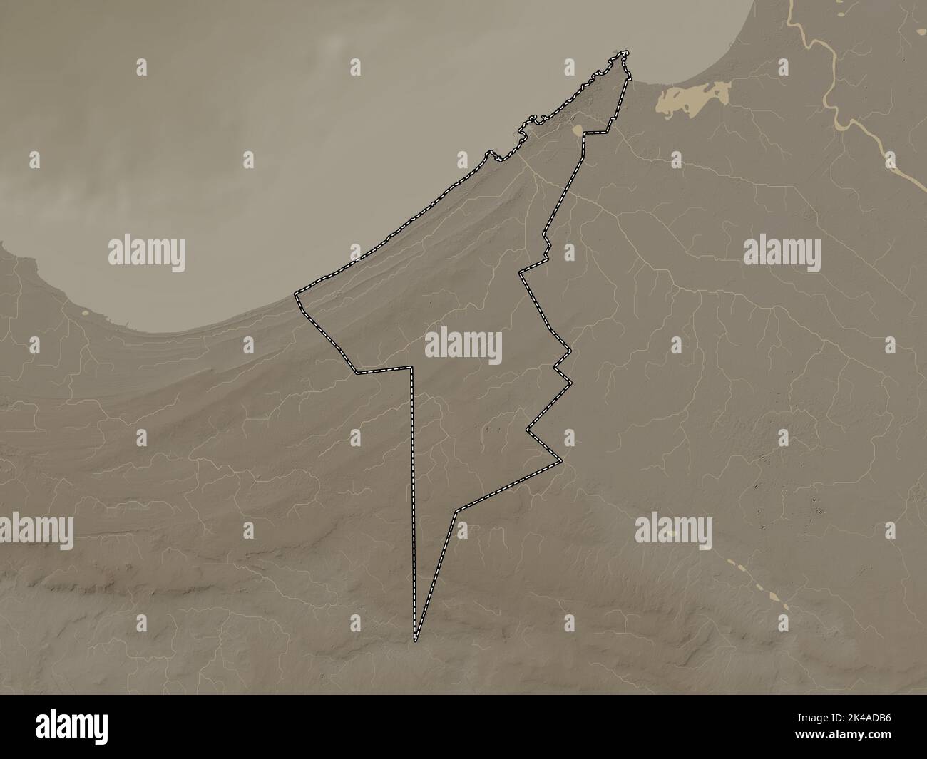 Al Iskandariyah, governorate of Egypt. Elevation map colored in sepia ...