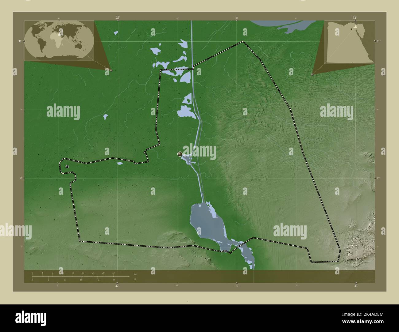 Al Isma`iliyah, governorate of Egypt. Elevation map colored in wiki ...