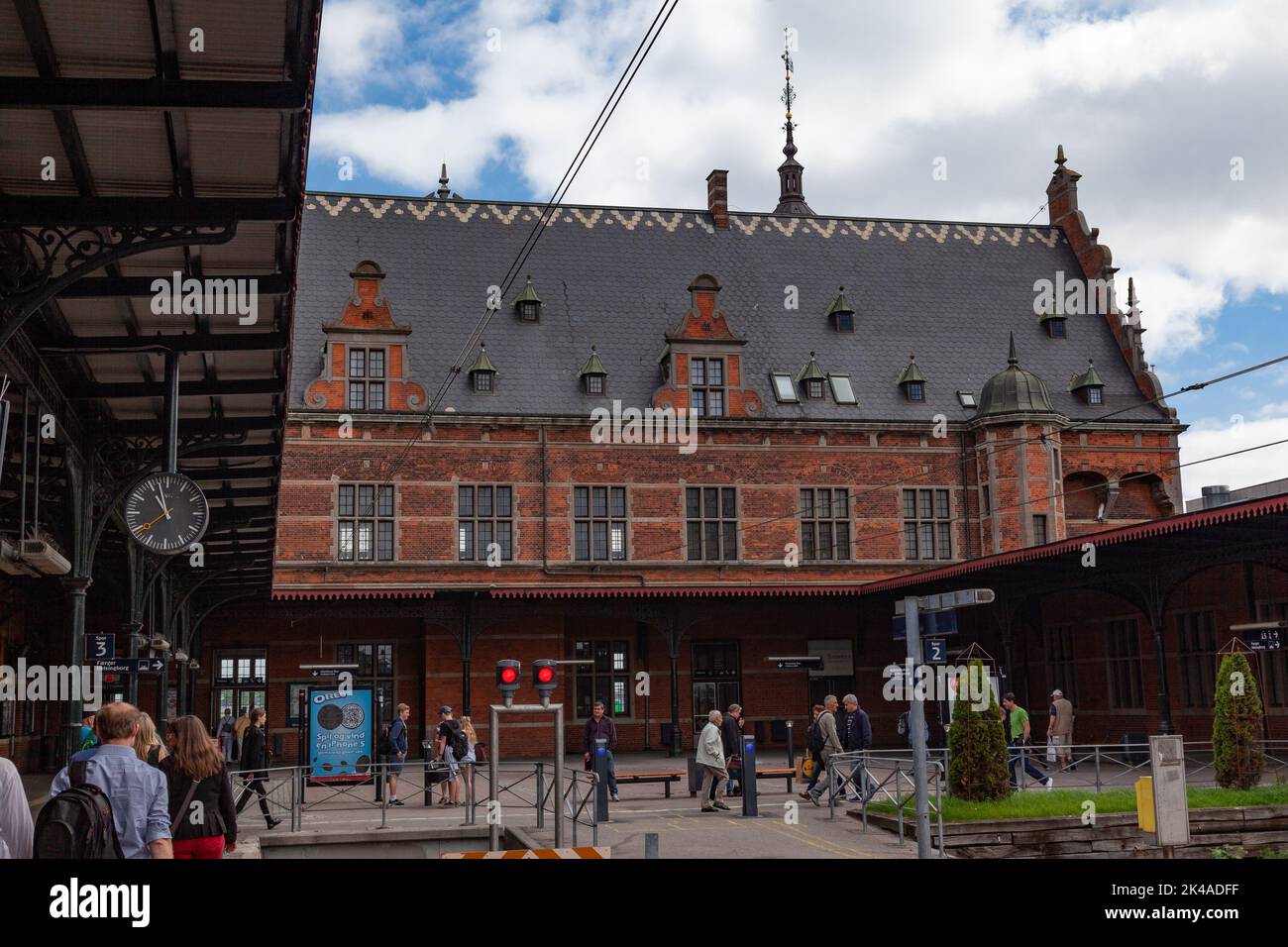 The busy historical brick walls Helsingor train station, Denmark Stock ...