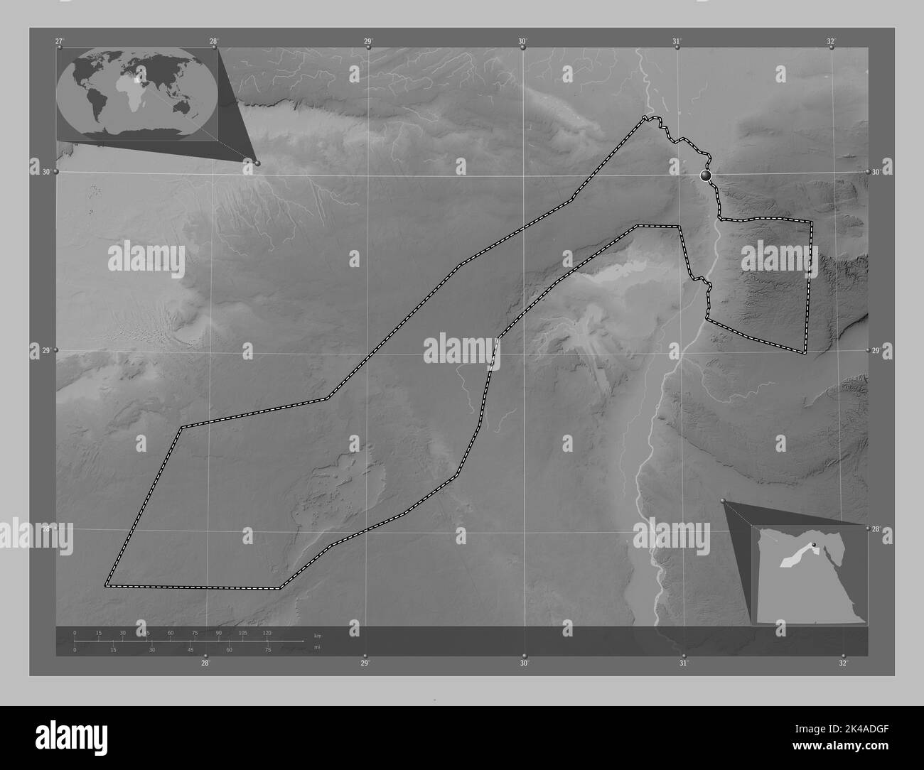 Al Jizah, governorate of Egypt. Grayscale elevation map with lakes and ...