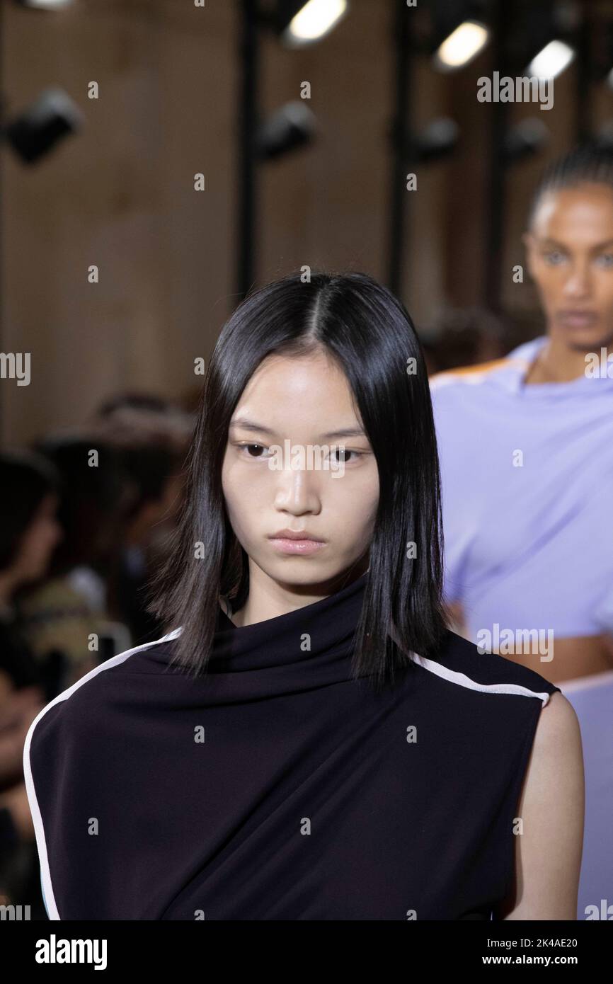 Model Huijia Chen walks on the runway at the Victoria Beckham fashion show during the Spring ...