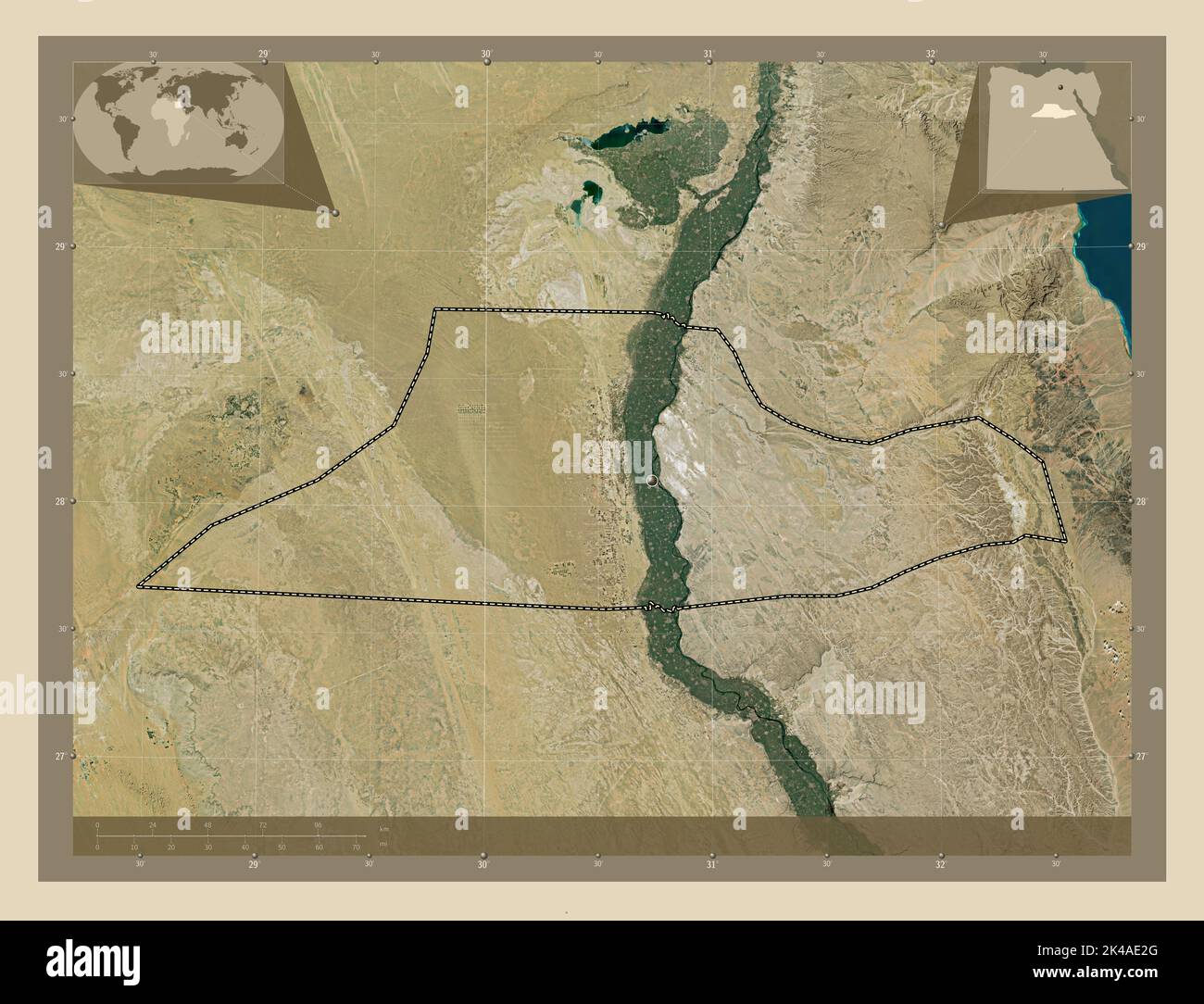 Al Minya, governorate of Egypt. High resolution satellite map. Corner ...