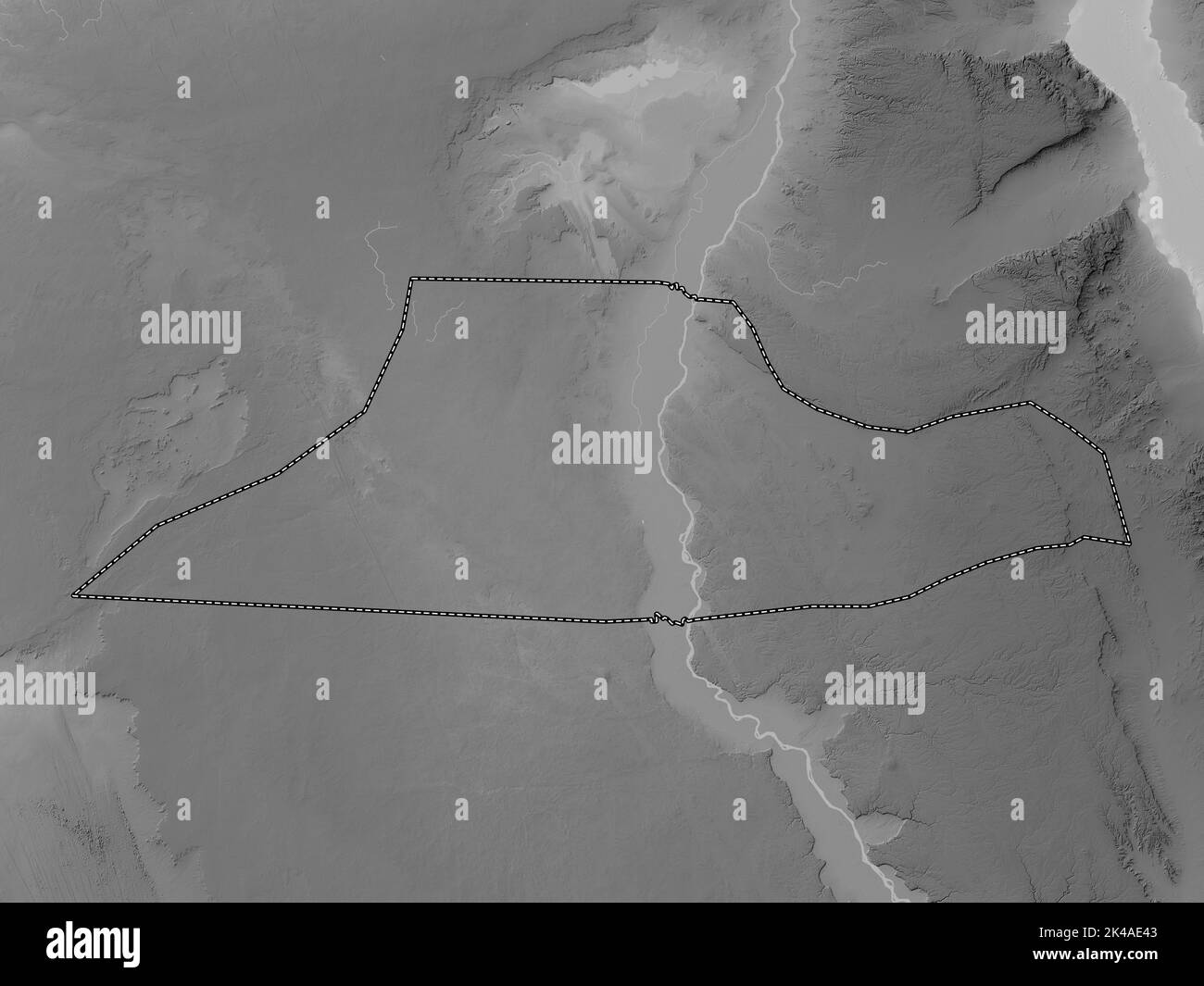 Al Minya, governorate of Egypt. Grayscale elevation map with lakes and ...