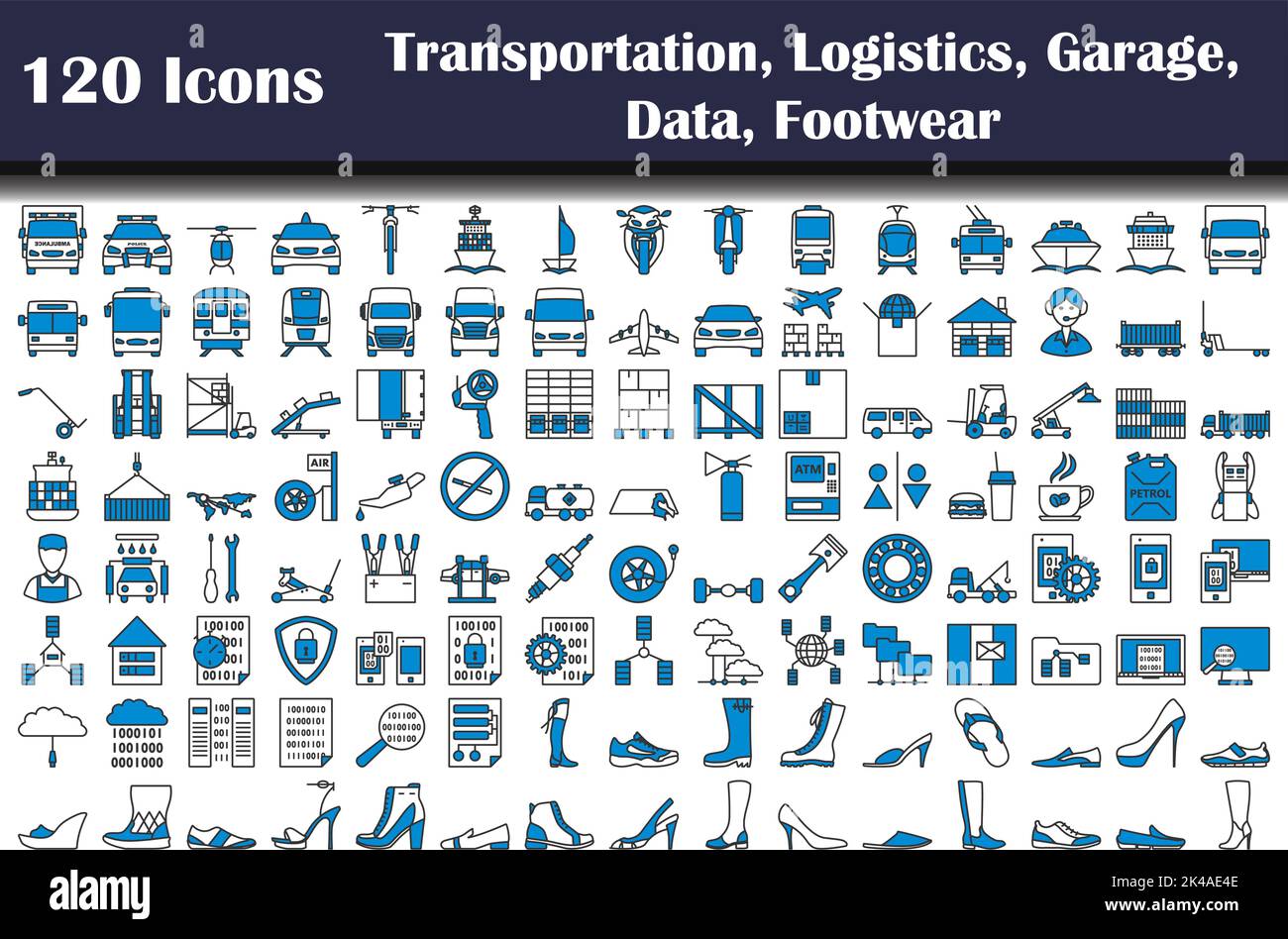 120 Icons Of Transportation, Logistics, Garage, Data, Footwear ...