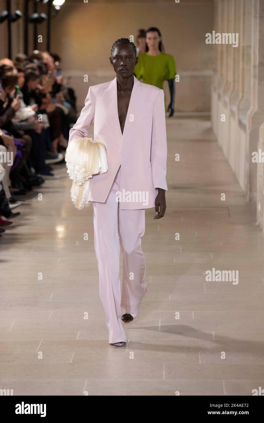 A model walks on the runway at the Victoria Beckham fashion show during ...