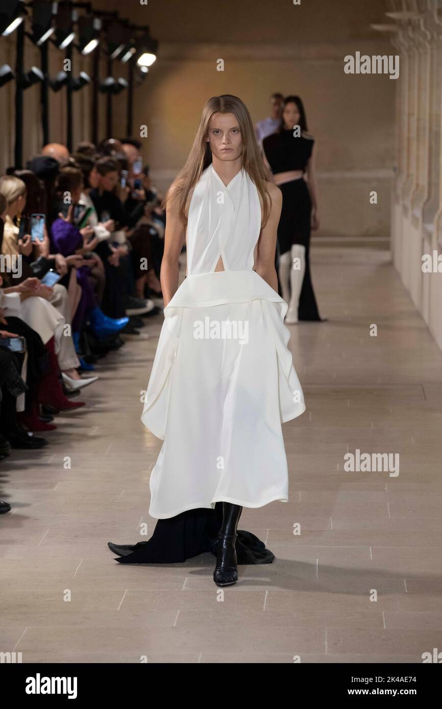 A model walks on the runway at the Victoria Beckham fashion show during ...