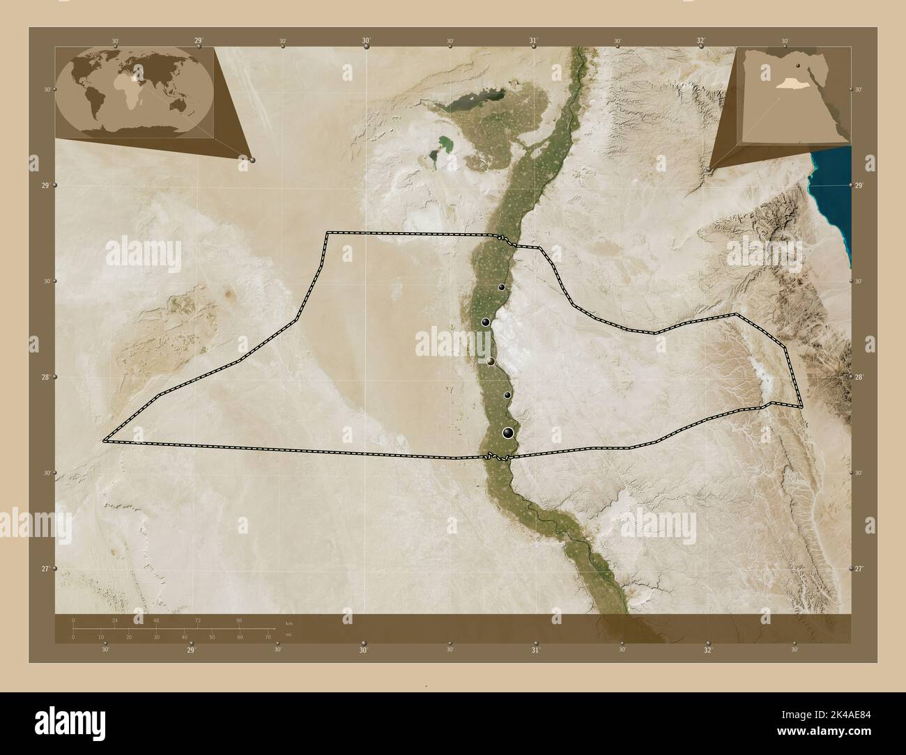 Al Minya, governorate of Egypt. Low resolution satellite map. Locations ...