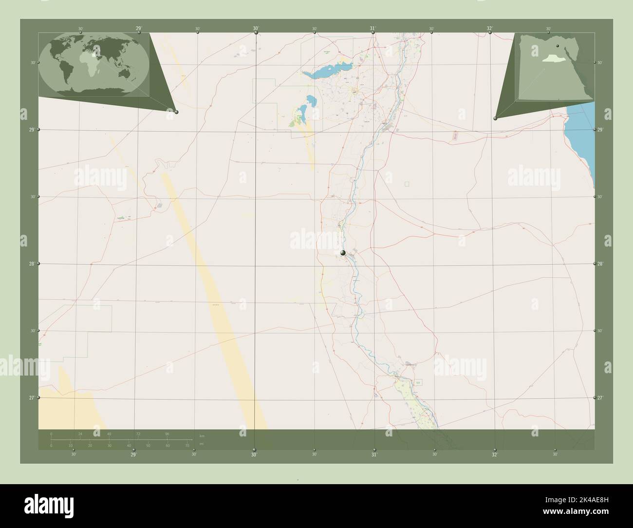 Al Minya, governorate of Egypt. Open Street Map. Corner auxiliary ...