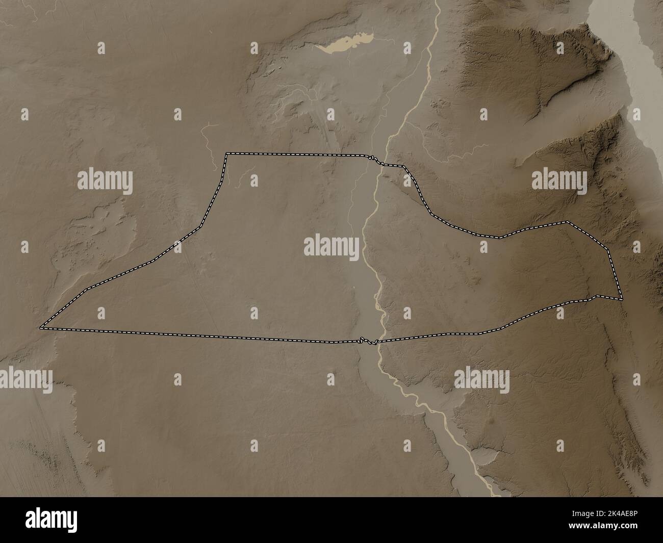 Al Minya, governorate of Egypt. Elevation map colored in sepia tones ...