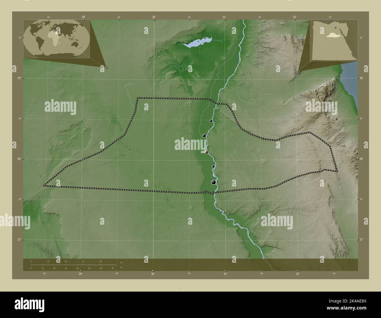 Al Minya, governorate of Egypt. Elevation map colored in wiki style ...