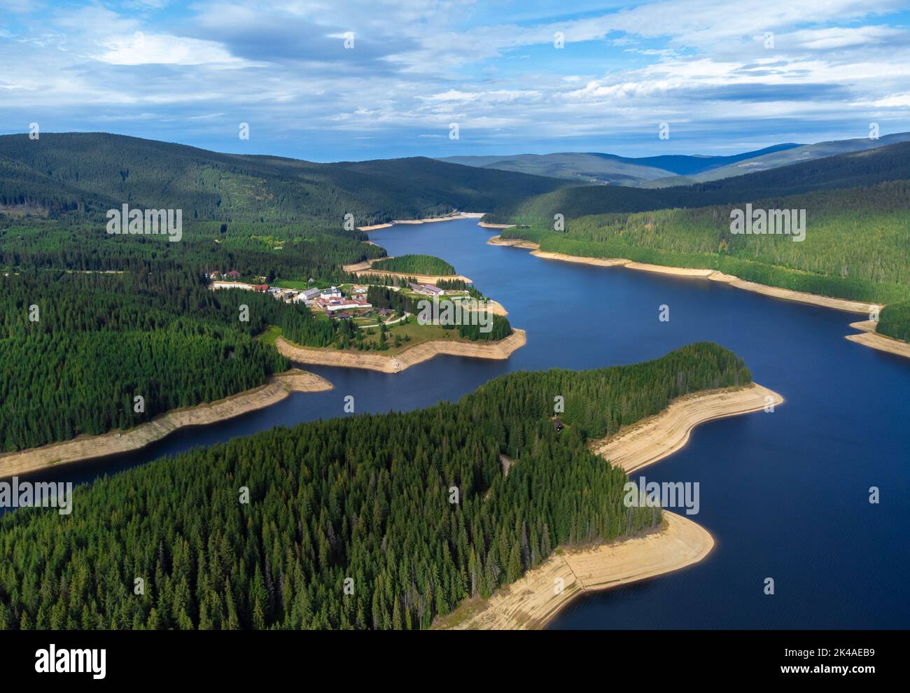 Landscape with Lake Oasa from the Carpathian mountains, summer, nature ...