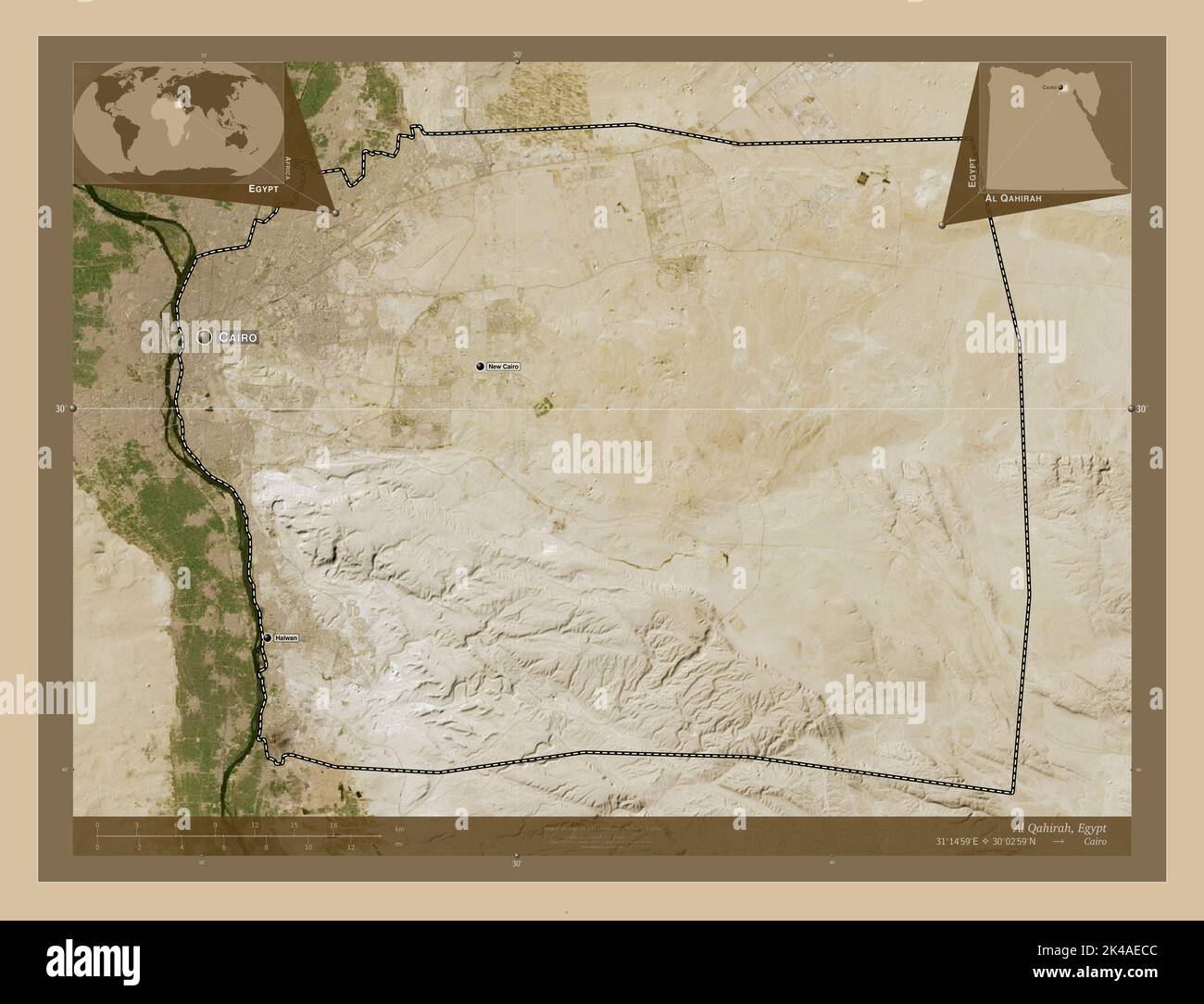 Al Qahirah, governorate of Egypt. Low resolution satellite map ...