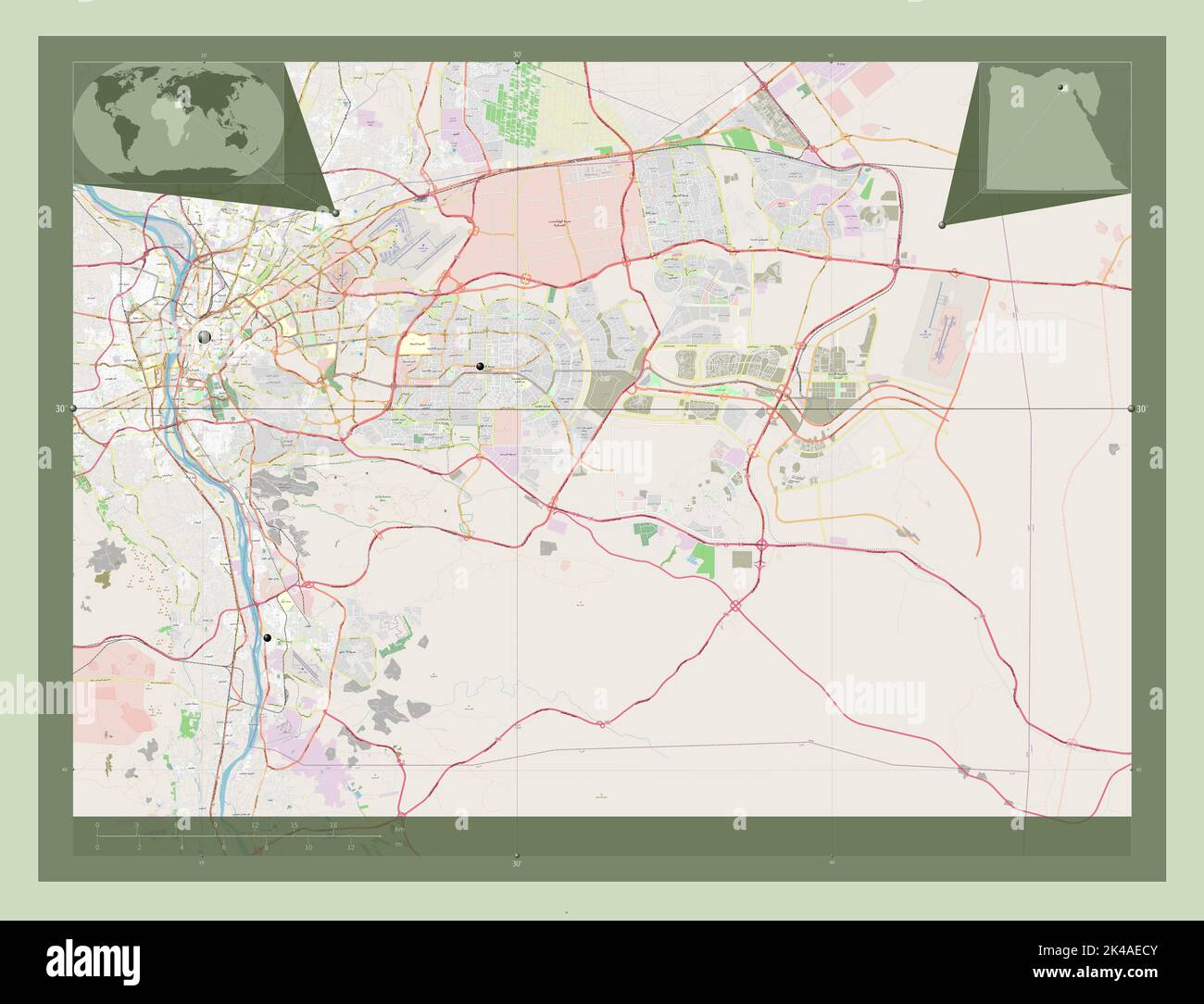 Al Qahirah, governorate of Egypt. Open Street Map. Locations of major ...