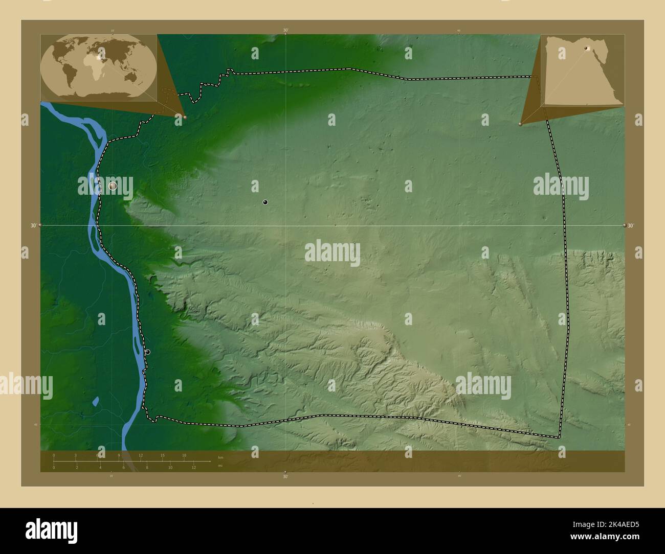 Al Qahirah, governorate of Egypt. Colored elevation map with lakes and ...