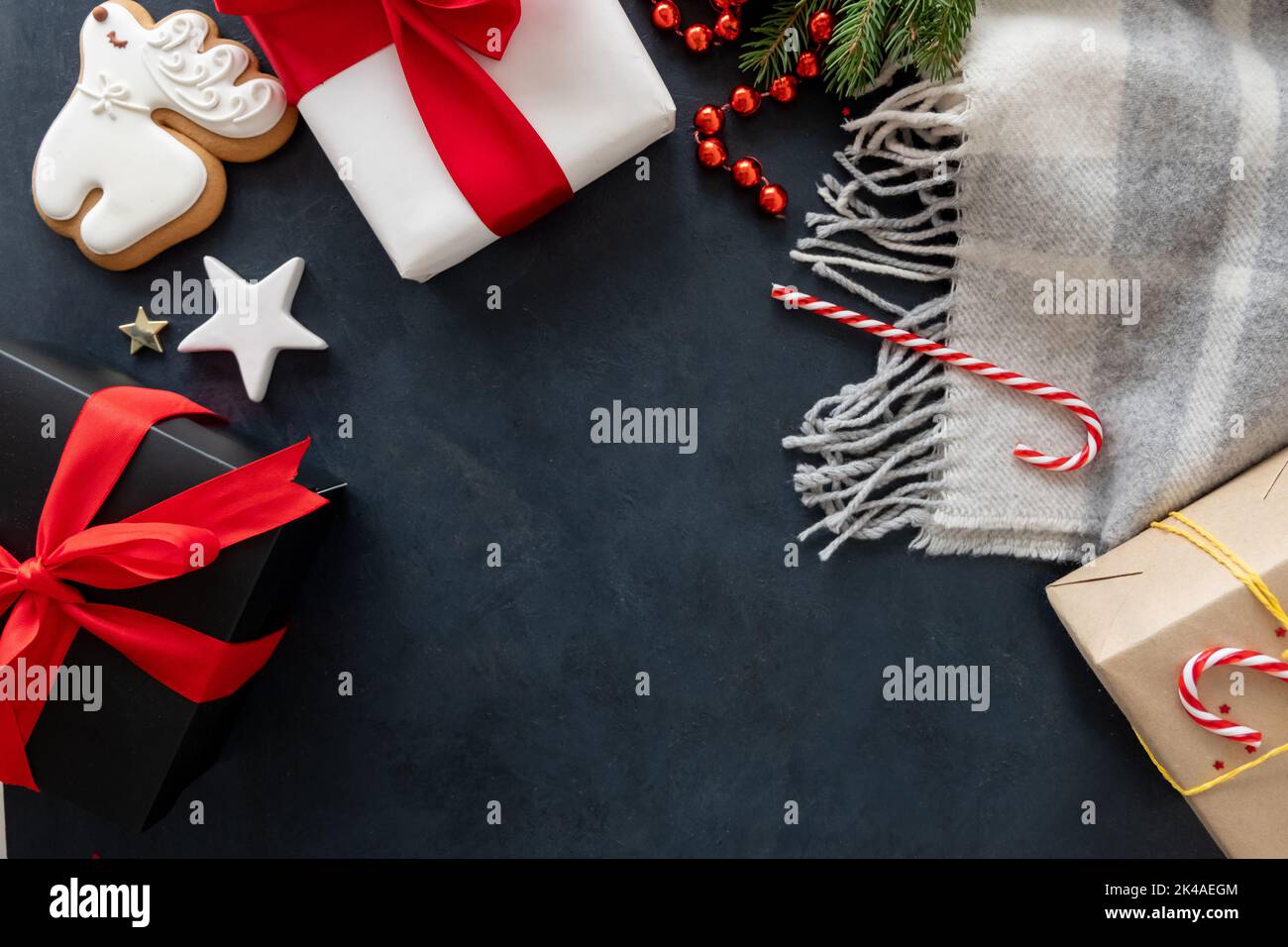 cozy christmas festive celebration gift boxes dark Stock Photo - Alamy