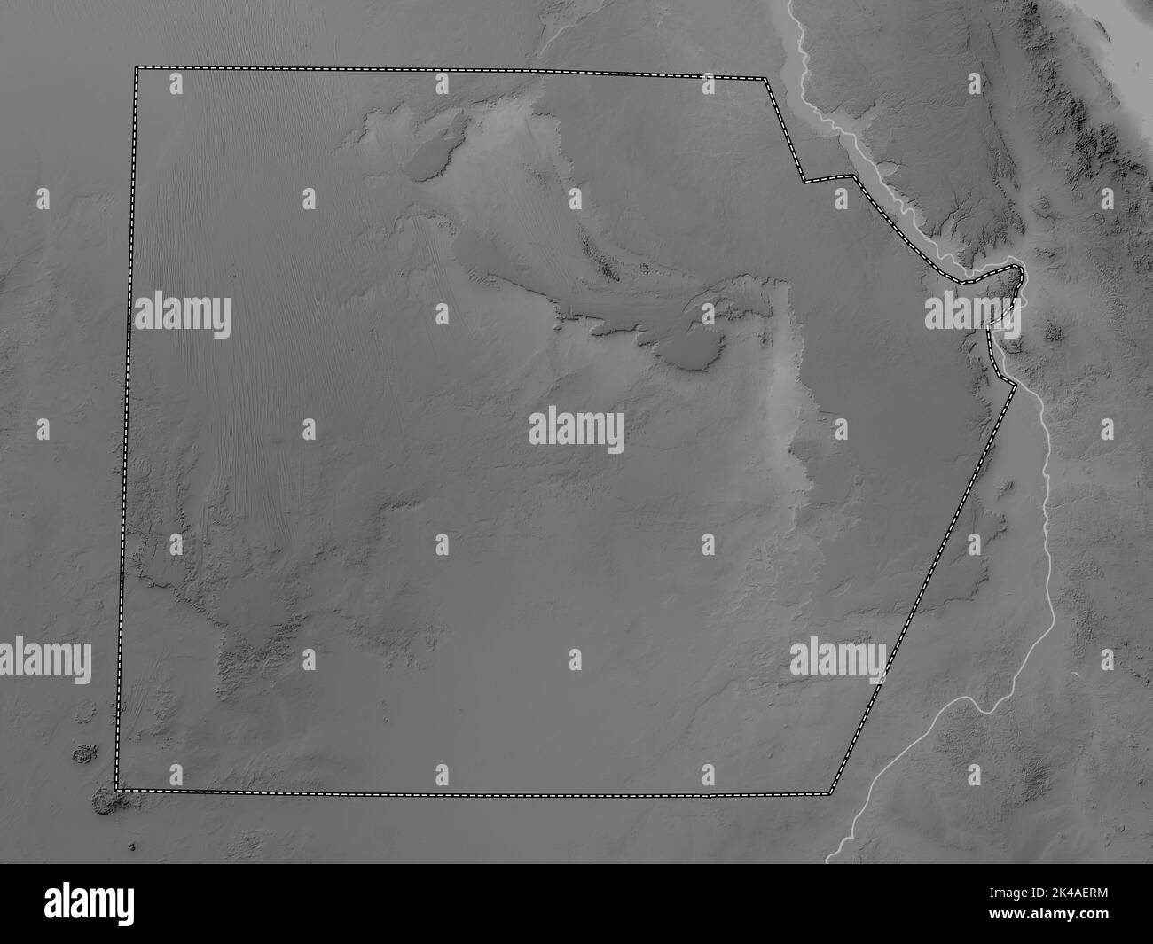 Al Wadi al Jadid, governorate of Egypt. Grayscale elevation map with ...