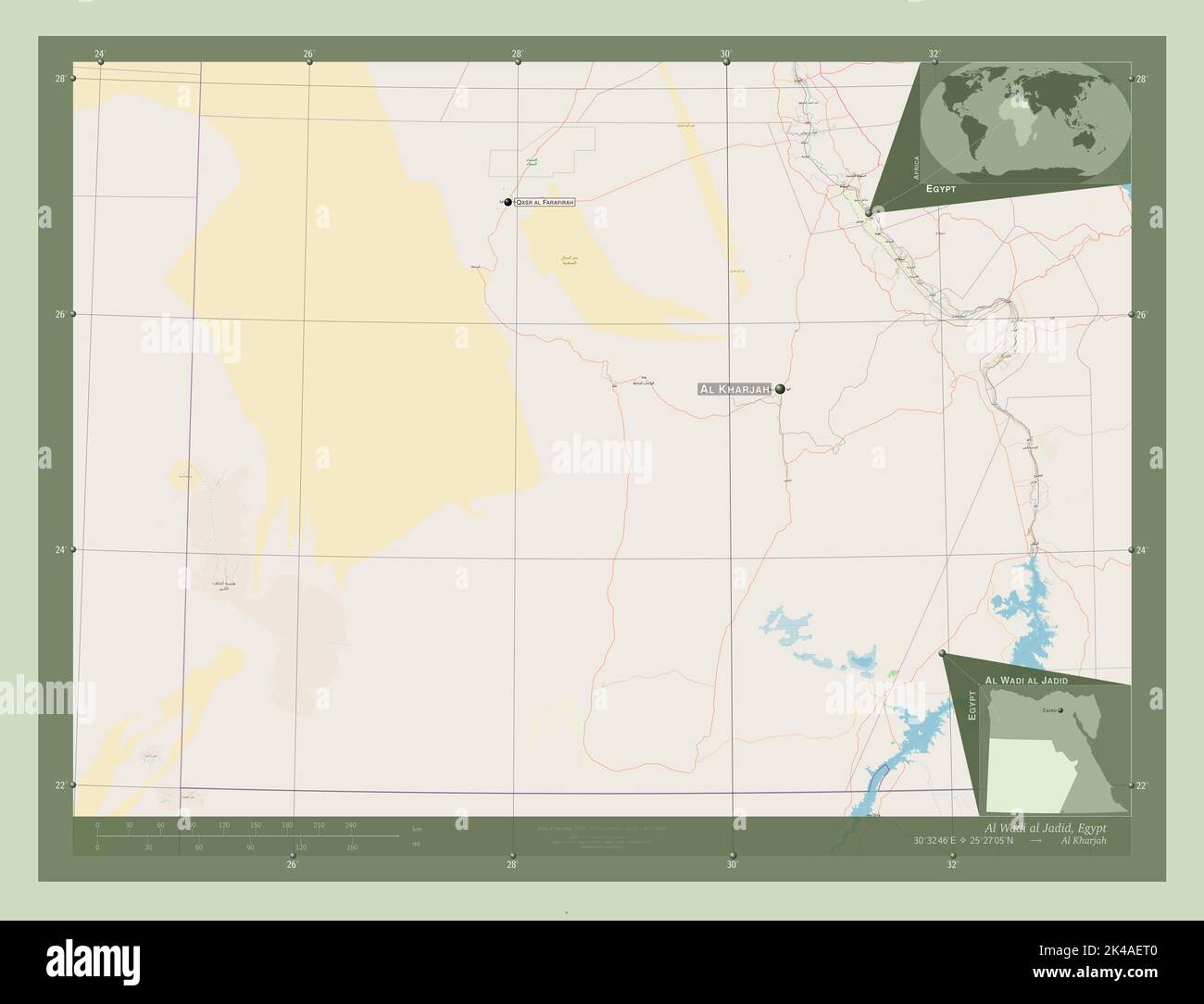 Al Wadi al Jadid, governorate of Egypt. Open Street Map. Locations and names of major cities of ...