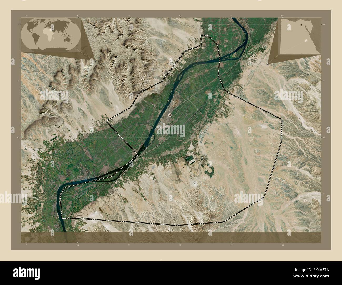 Al Uqsur, governorate of Egypt. High resolution satellite map. Corner ...